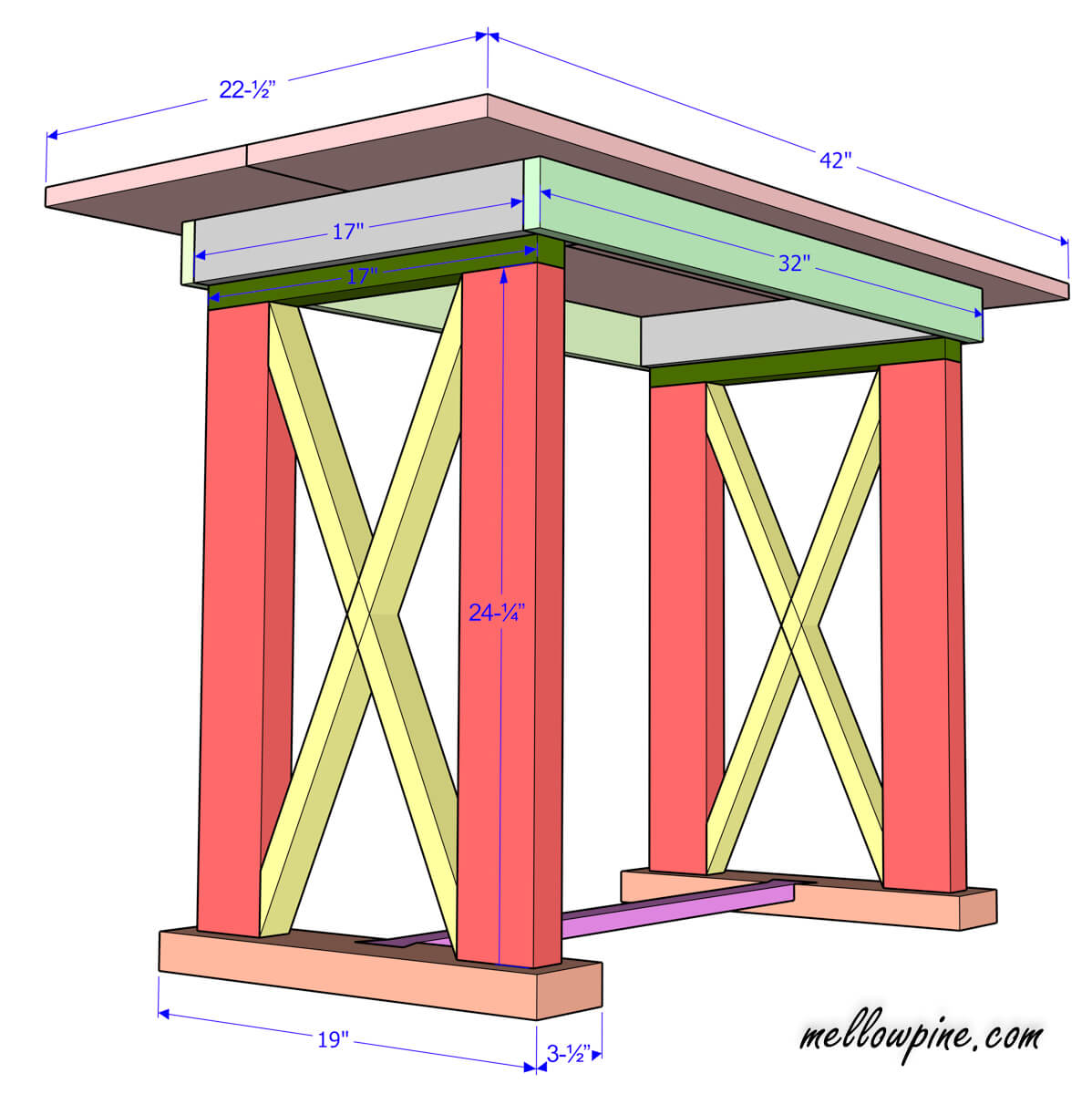 DIY Packable X-Brace Desk-with Plans - MellowPine